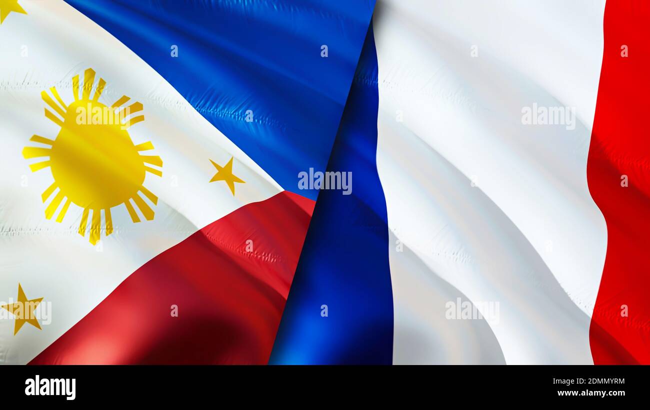 Philippines and France flags. 3D Waving flag design. Philippines France ...