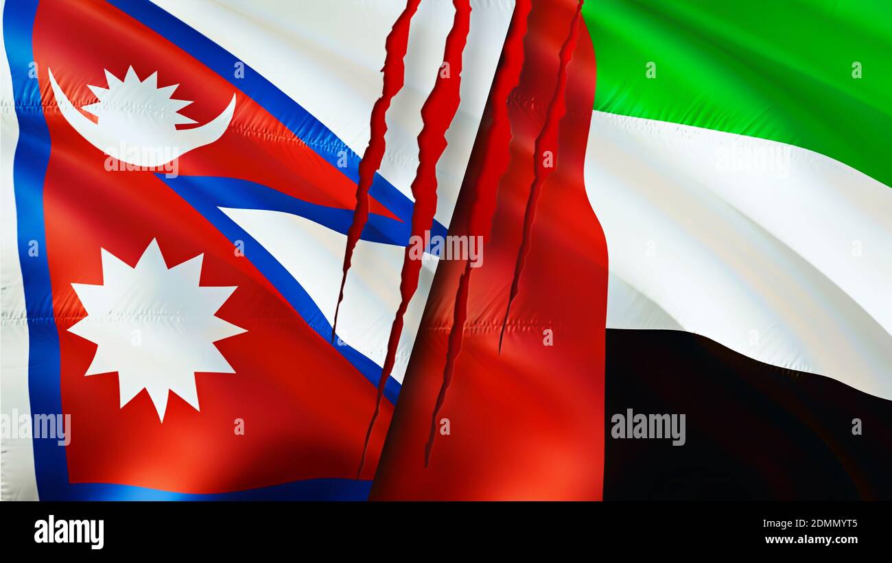Nepal and United Arab Emirates flags with scar concept. Waving flag,3D ...