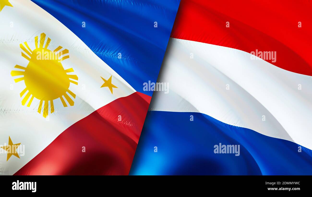 Philippines and Netherlands flags. 3D Waving flag design. Philippines ...