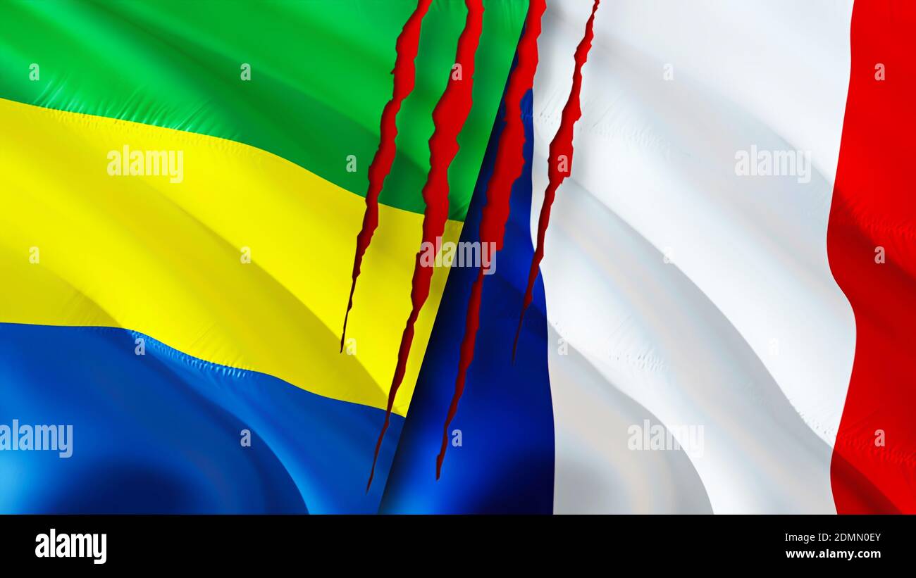 Gabon and France flags with scar concept. Waving flag,3D rendering ...
