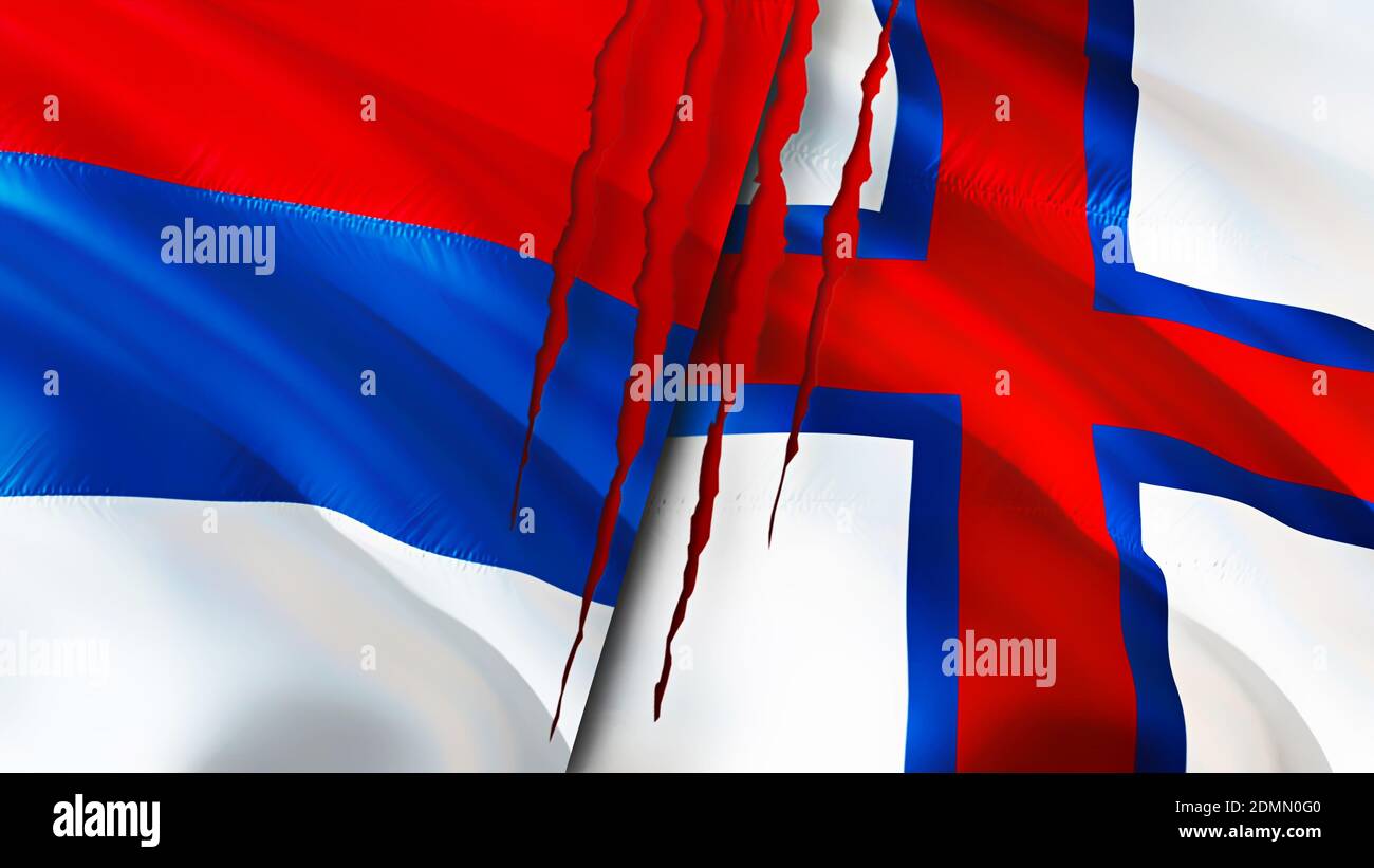 Serbia and Faroe Islands flags with scar concept. Waving flag,3D ...
