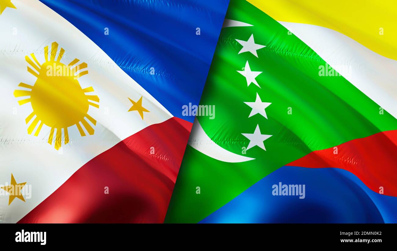 Philippines and Comoros flags. 3D Waving flag design. Philippines ...