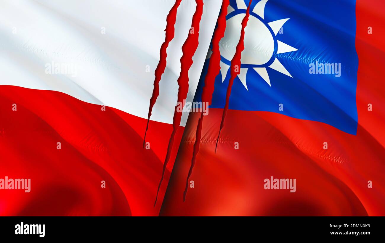 Poland and Taiwan flags with scar concept. Waving flag,3D rendering ...