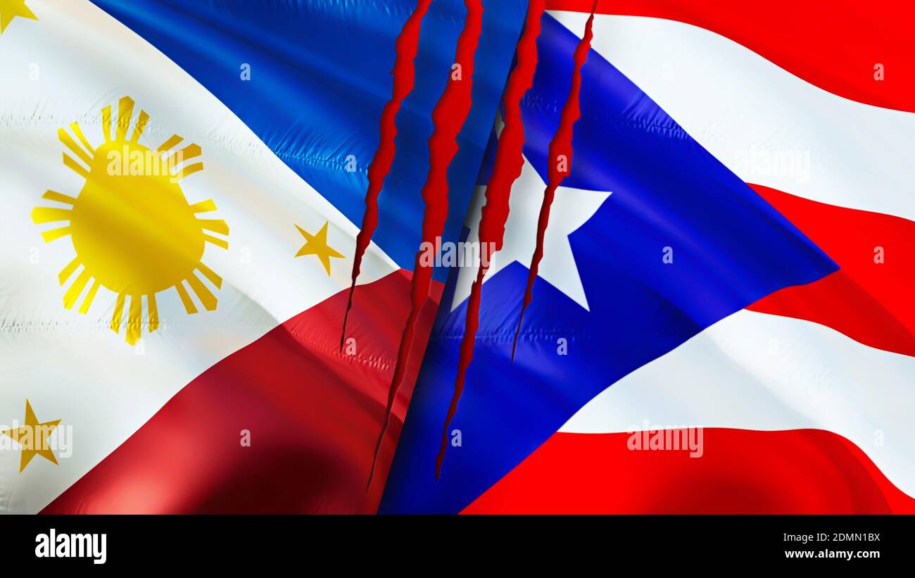 Philippines and Puerto Rico flags with scar concept. Waving flag,3D ...