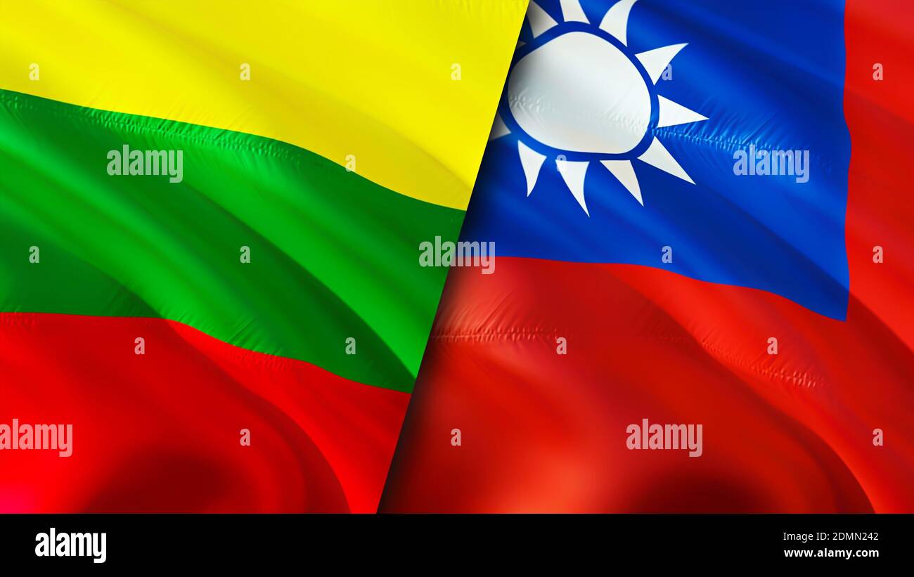 Lithuania and Taiwan flags. 3D Waving flag design. Lithuania Taiwan ...