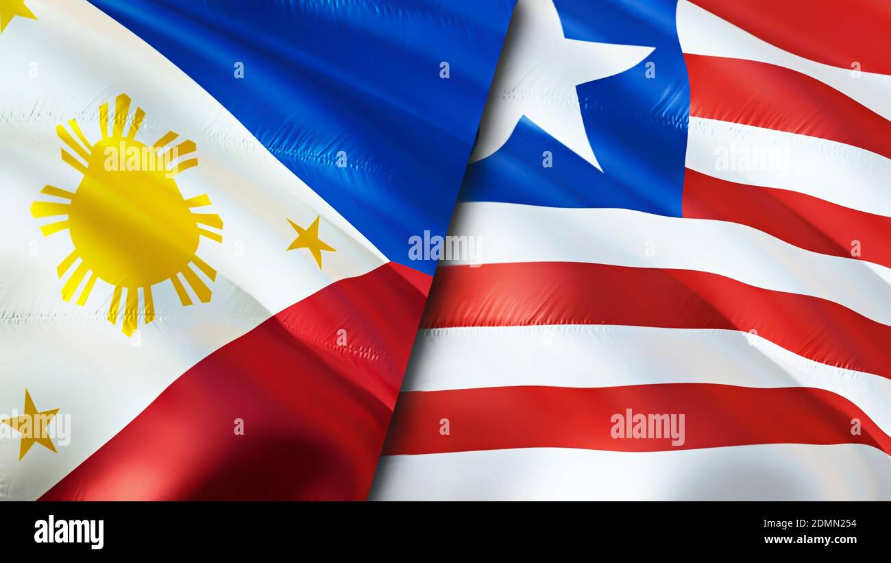 Philippines and Liberia flags. 3D Waving flag design. Philippines ...