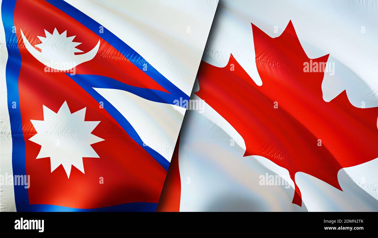 Nepal and Canada flags. 3D Waving flag design. Nepal Canada flag ...