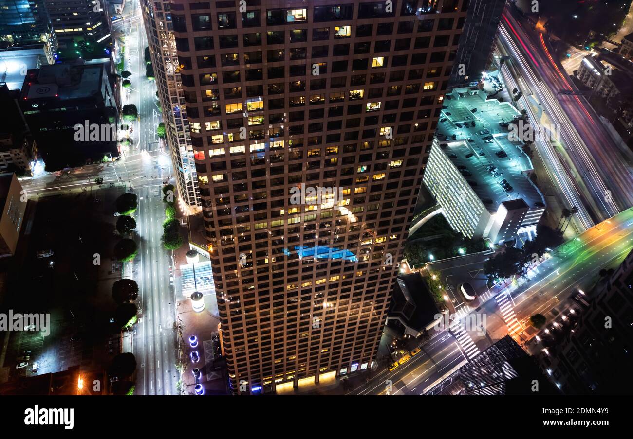 Aerial View Of City Buildings At Night Stock Photo - Alamy
