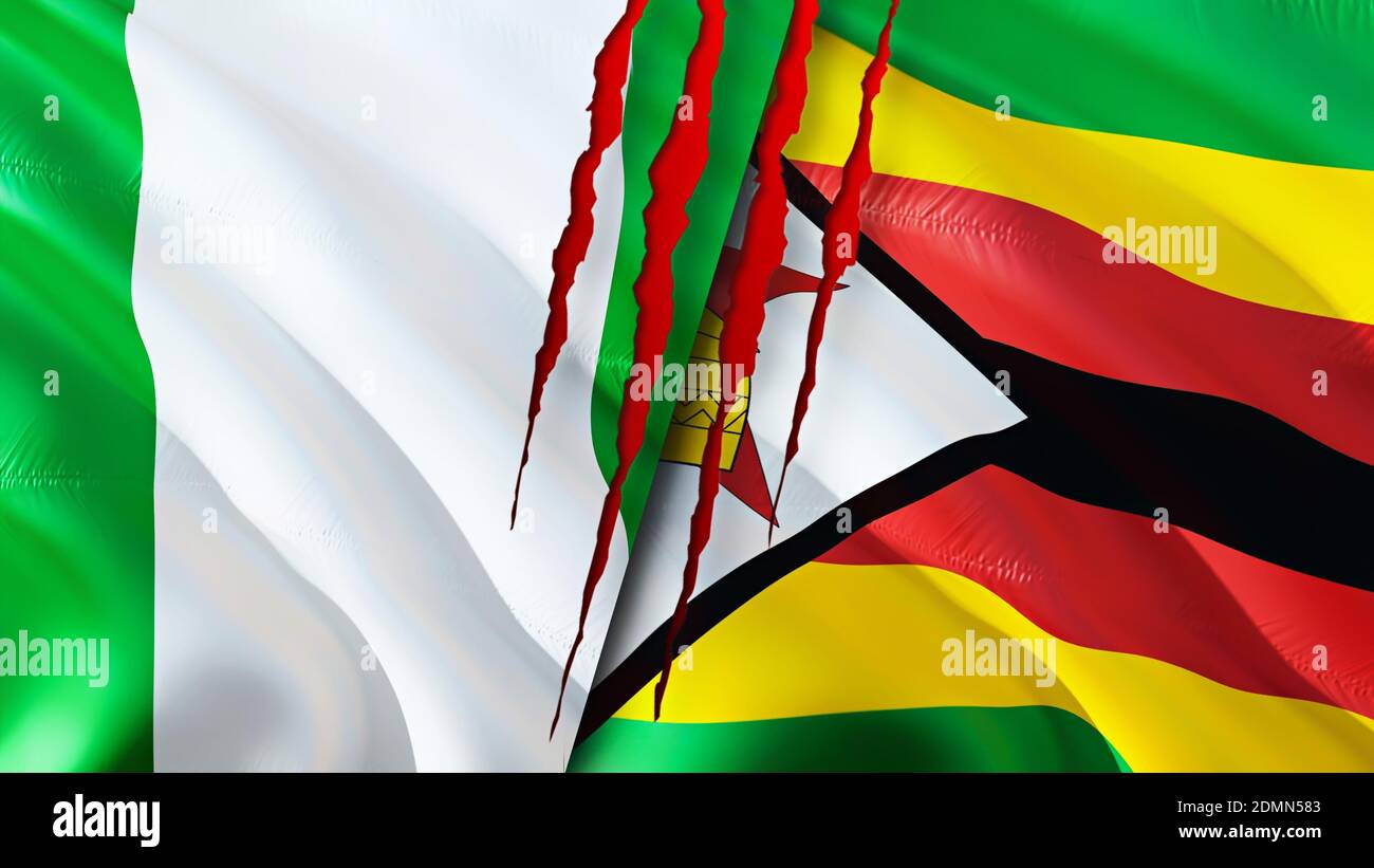 Nigeria and Zimbabwe flags with scar concept. Waving flag,3D rendering ...