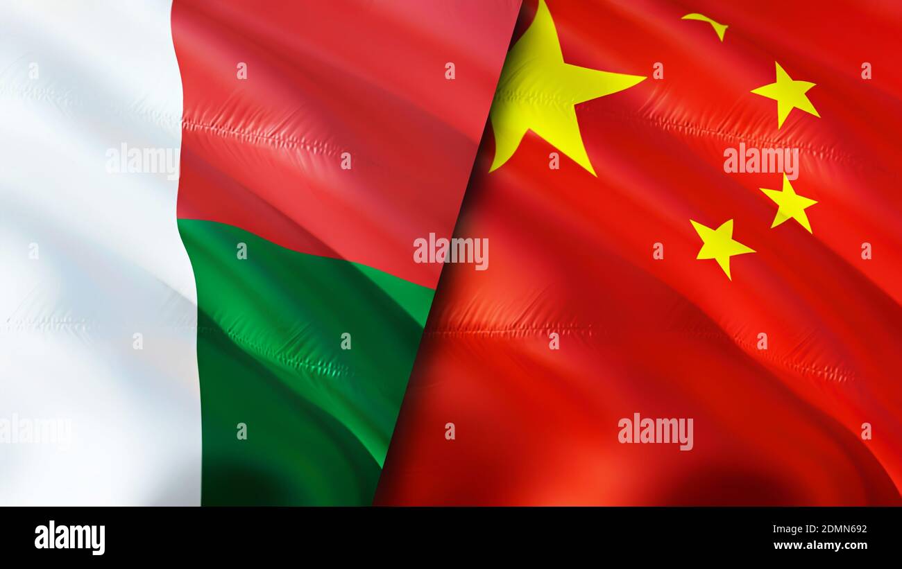 Madagascar and China flags. 3D Waving flag design. Madagascar China ...