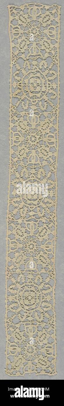 Border, Medium: linen Technique: grid of laid cord with needle lace ...