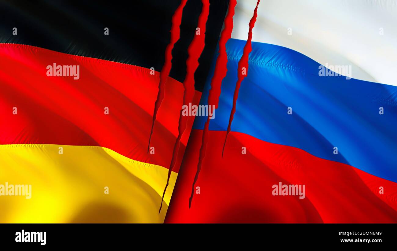 Germany and Russia flags with scar concept. Waving flag,3D rendering ...