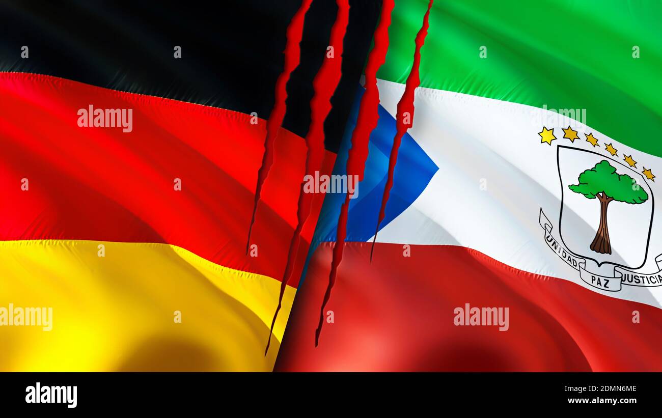 Germany and Equatorial Guinea flags with scar concept. Waving flag,3D rendering. Germany and ...