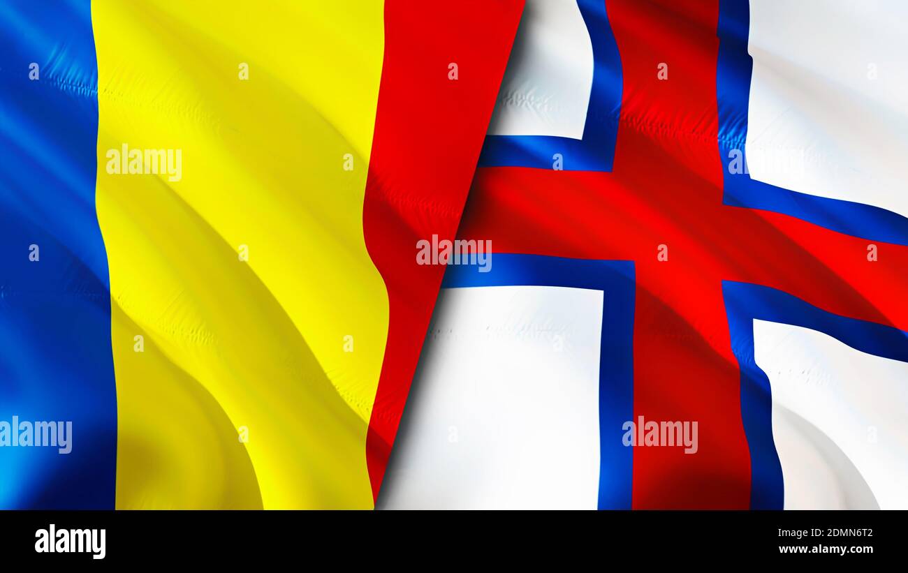 Romania and Faroe Islands flags. 3D Waving flag design. Romania Faroe ...