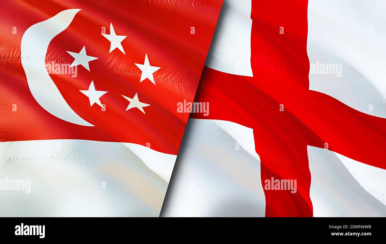 Singapore and England flags. 3D Waving flag design. Singapore England ...