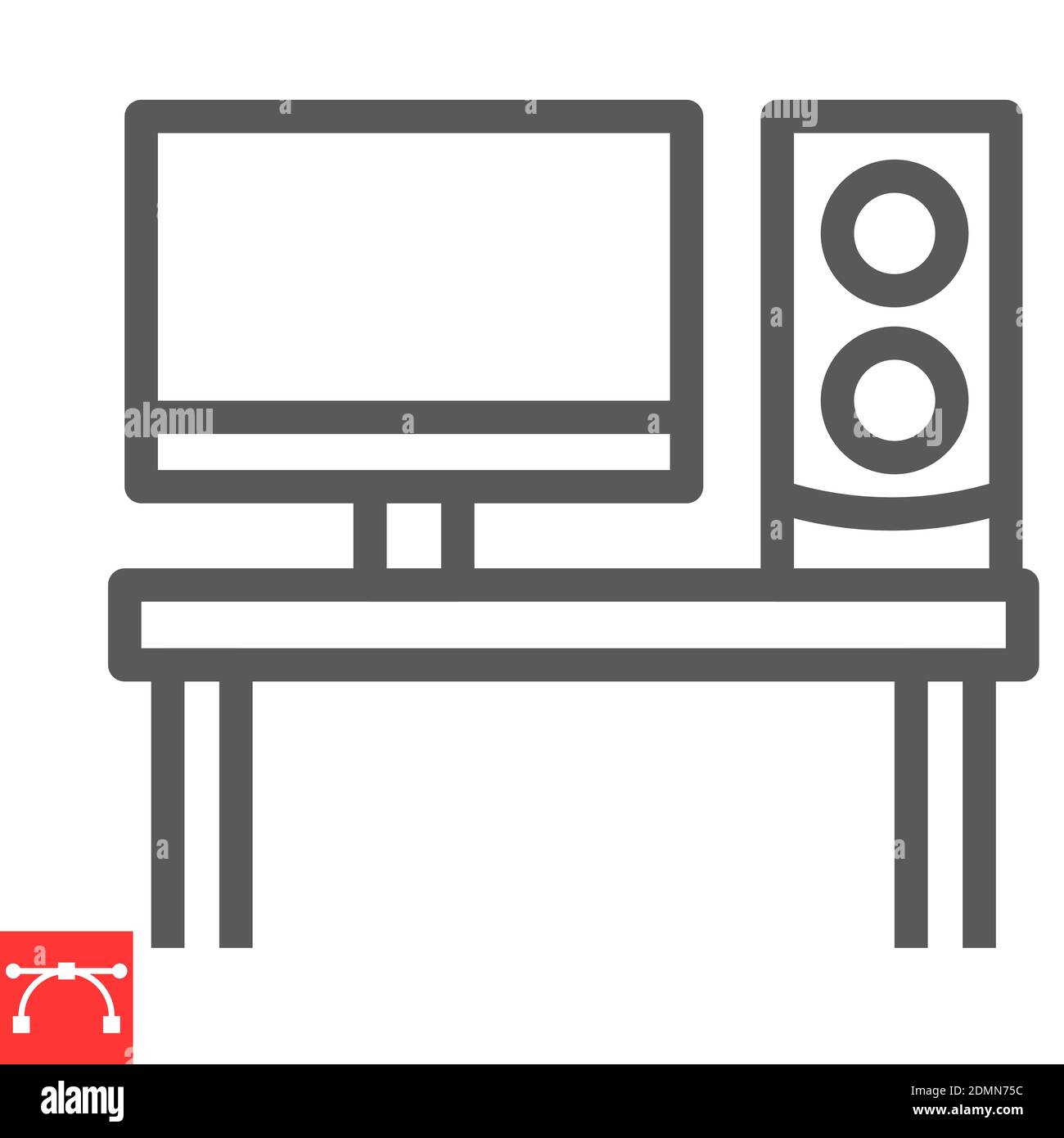 Desk work line icon, job and office, pc sign vector graphics, editable ...