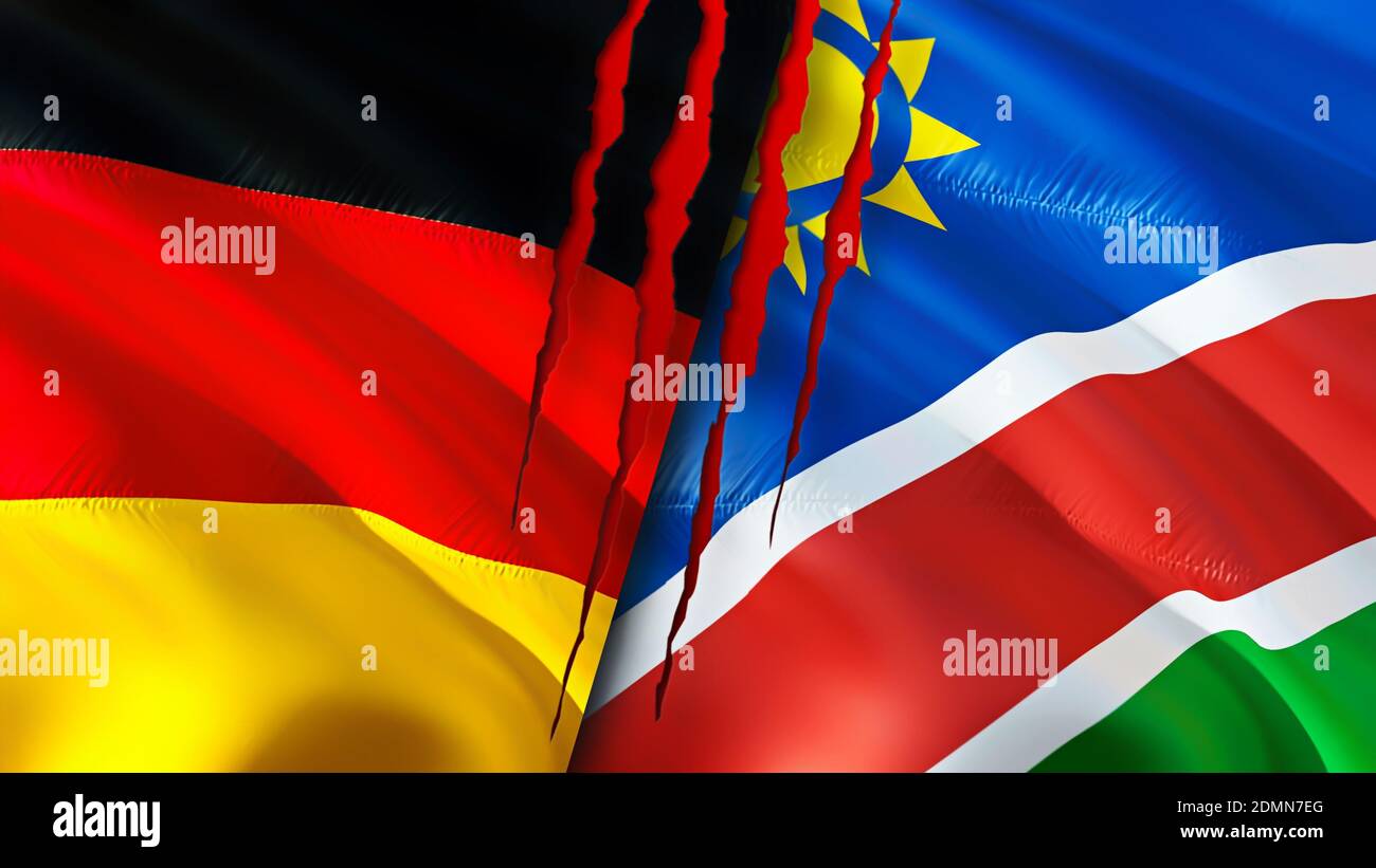 Germany and Namibia flags with scar concept. Waving flag,3D rendering ...
