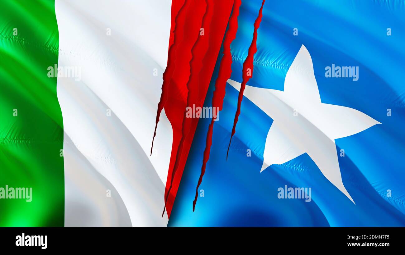 Italy and Somalia flags with scar concept. Waving flag,3D rendering ...