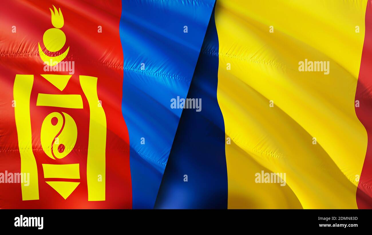 Mongolia and Chad flags. 3D Waving flag design. Mongolia Chad flag ...
