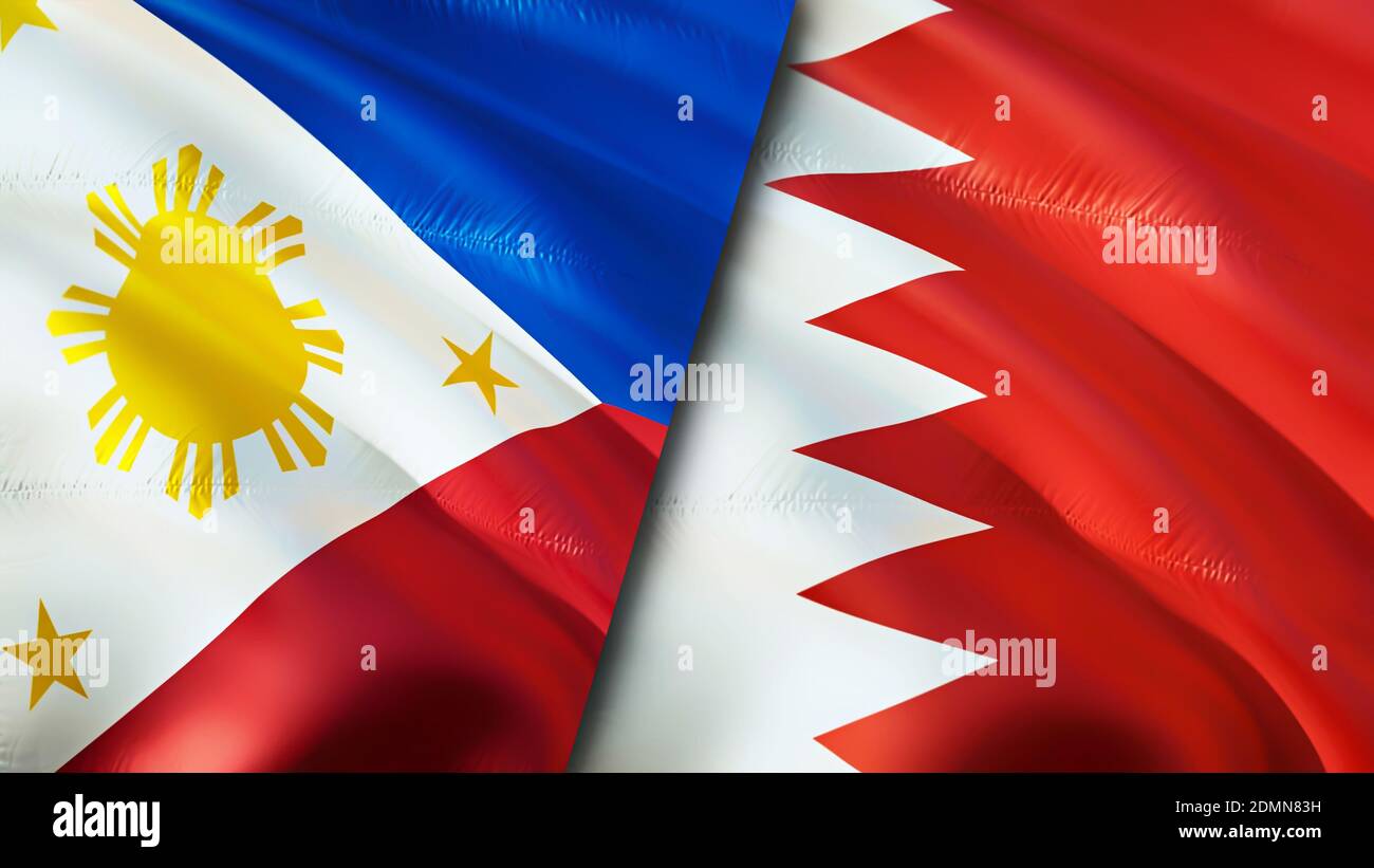 Philippines and Bahrain flags. 3D Waving flag design. Philippines ...