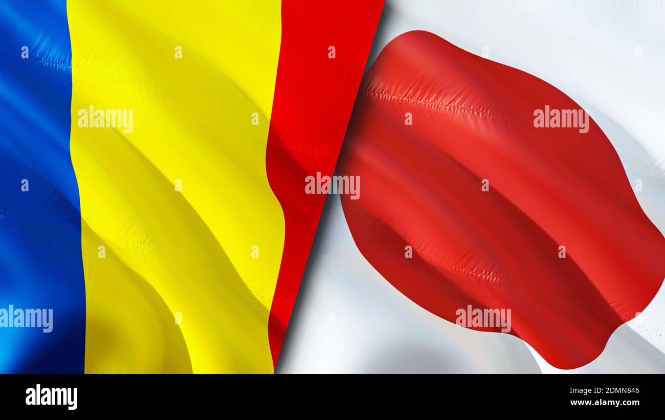 Romania and Japan flags. 3D Waving flag design. Romania Japan flag ...