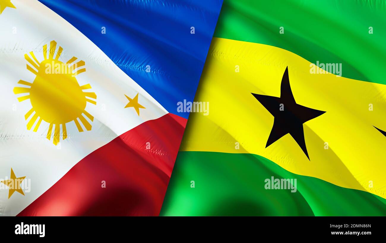 Philippines and Sao Tome and Principe flags. 3D Waving flag design ...