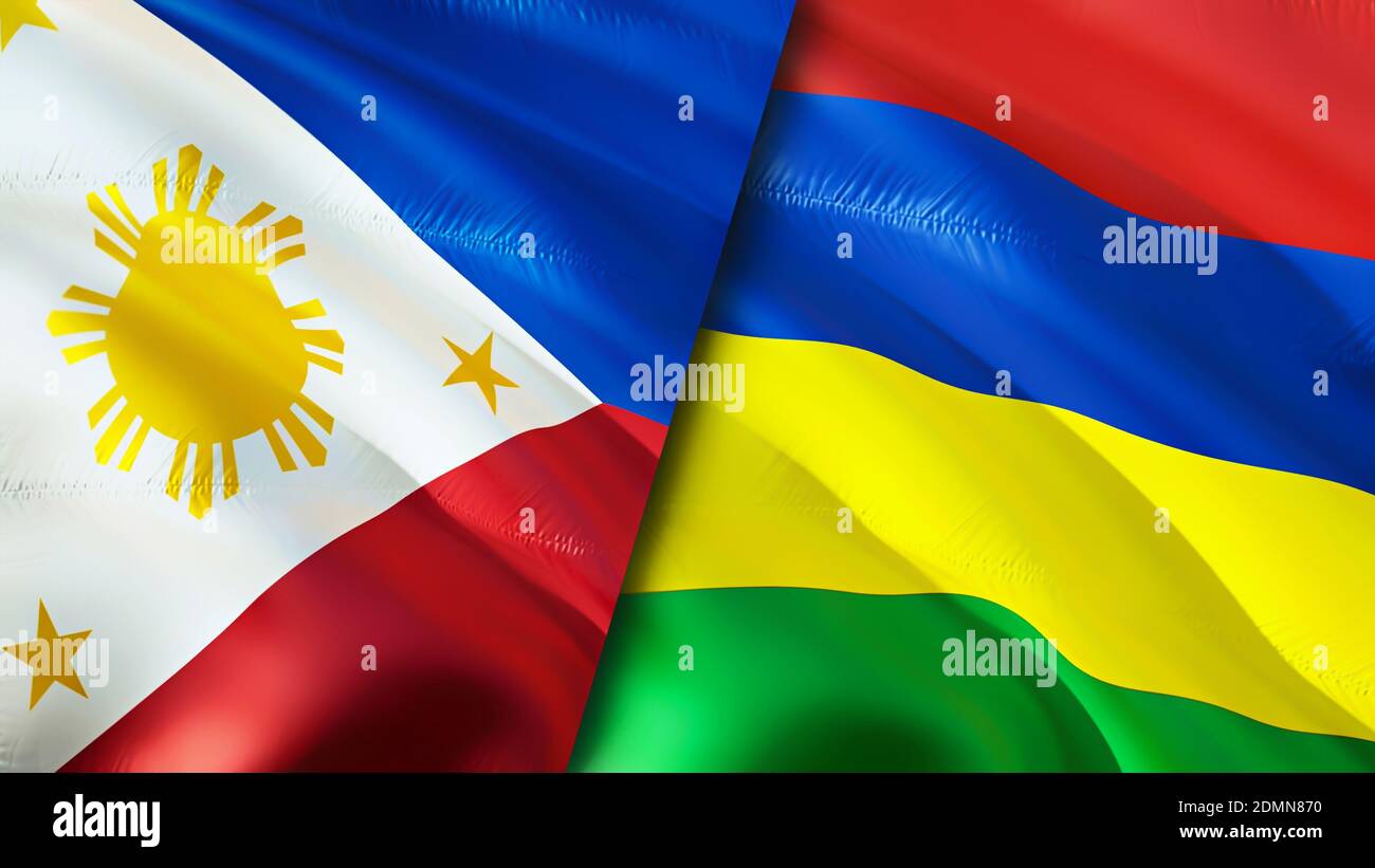 Philippines and Mauritius flags. 3D Waving flag design. Philippines ...