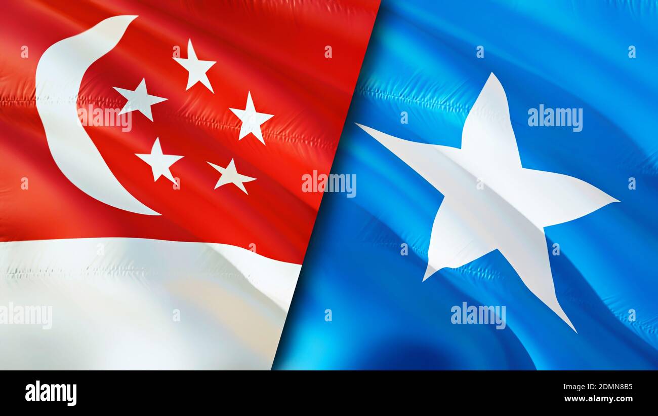 Singapore and Somalia flags. 3D Waving flag design. Singapore Somalia ...