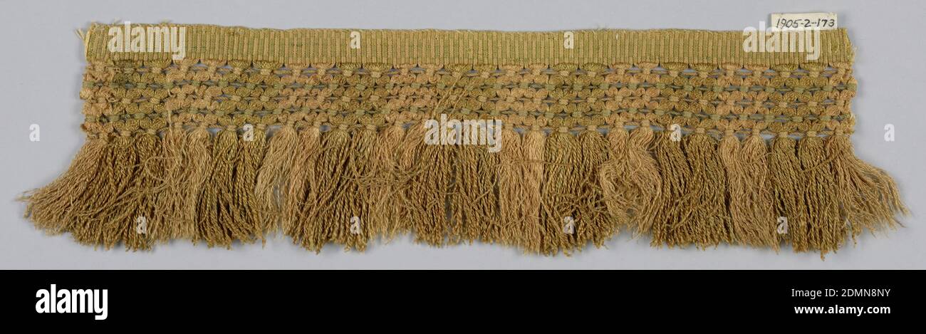 Fringe, Medium: silk Technique: plain weave, Pink and green fringe with ...
