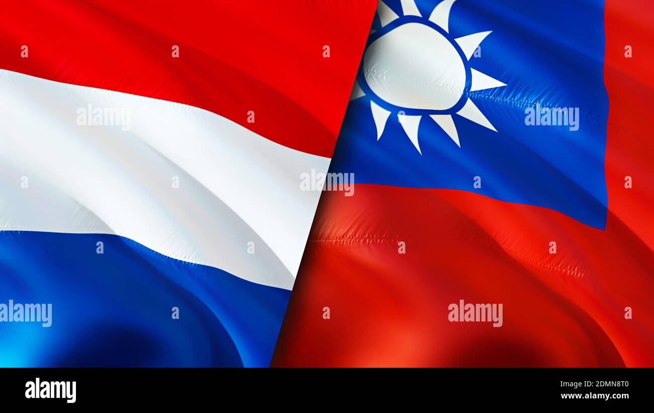 Netherlands and Taiwan flags. 3D Waving flag design. Netherlands Taiwan ...