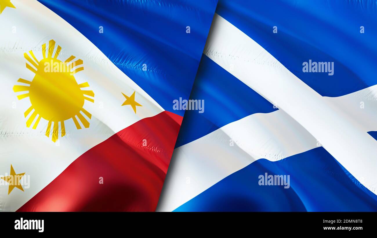 Philippines and Scotland flags. 3D Waving flag design. Philippines ...