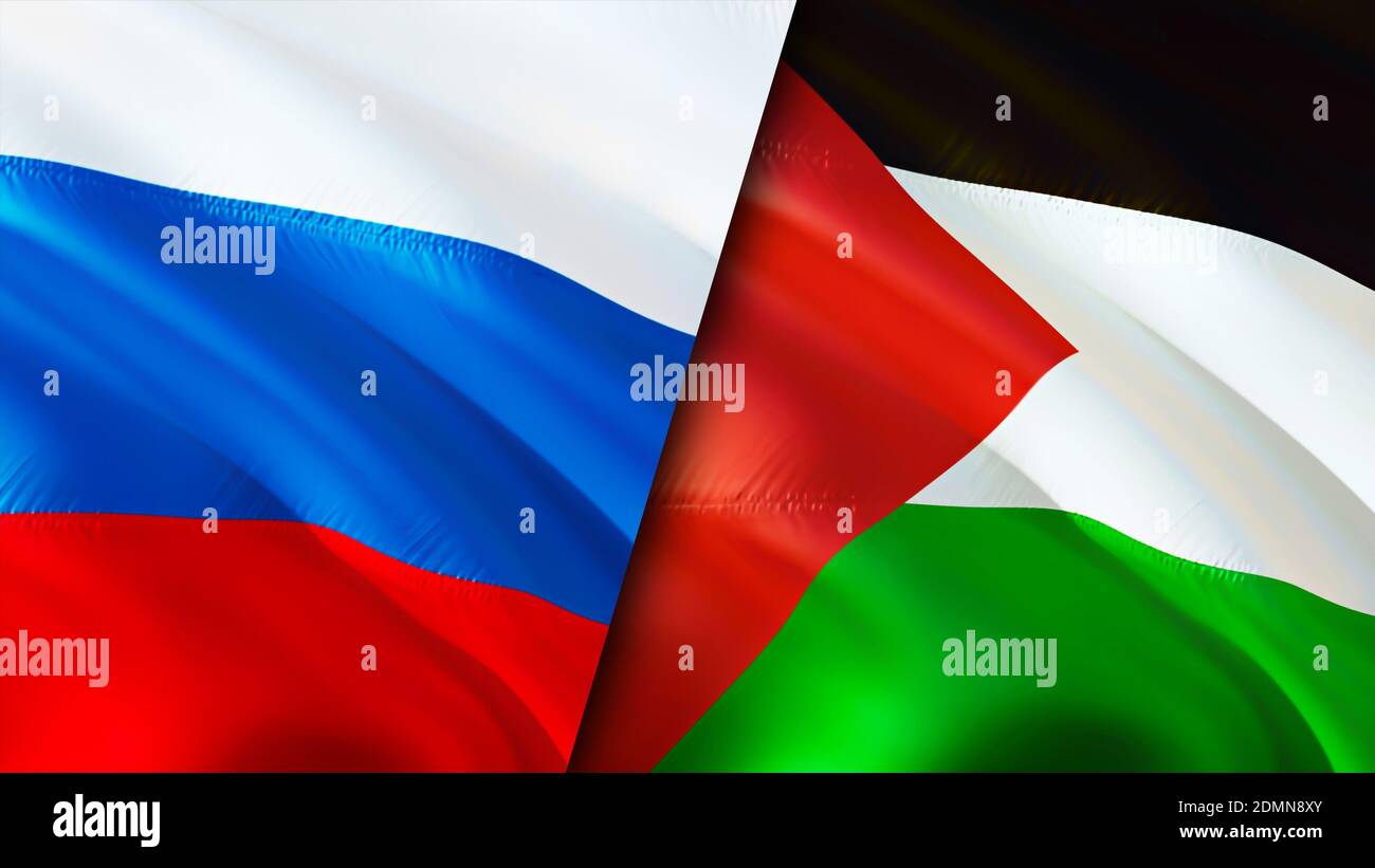 Russia and Palestine flags. 3D Waving flag design. Russia Palestine ...
