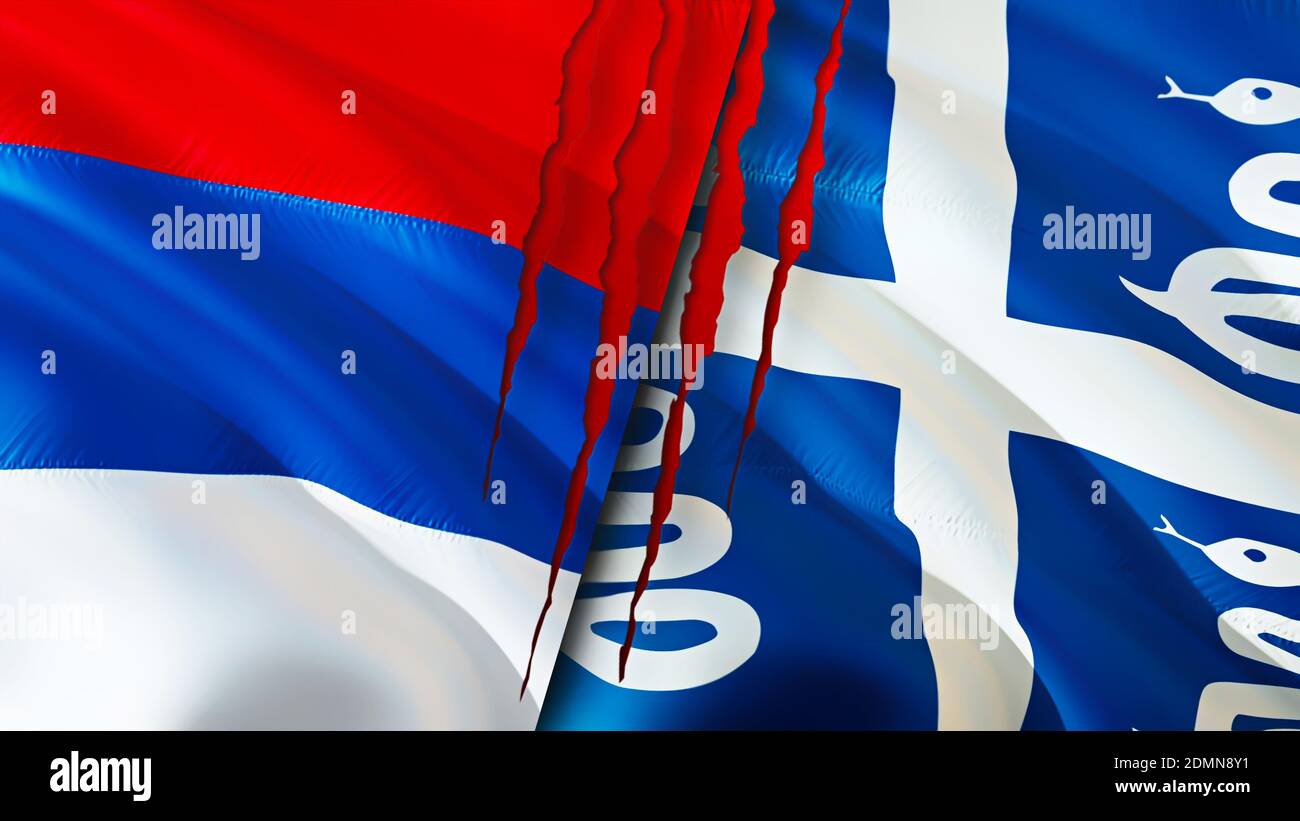 Serbia and Martinique flags with scar concept. Waving flag,3D rendering ...