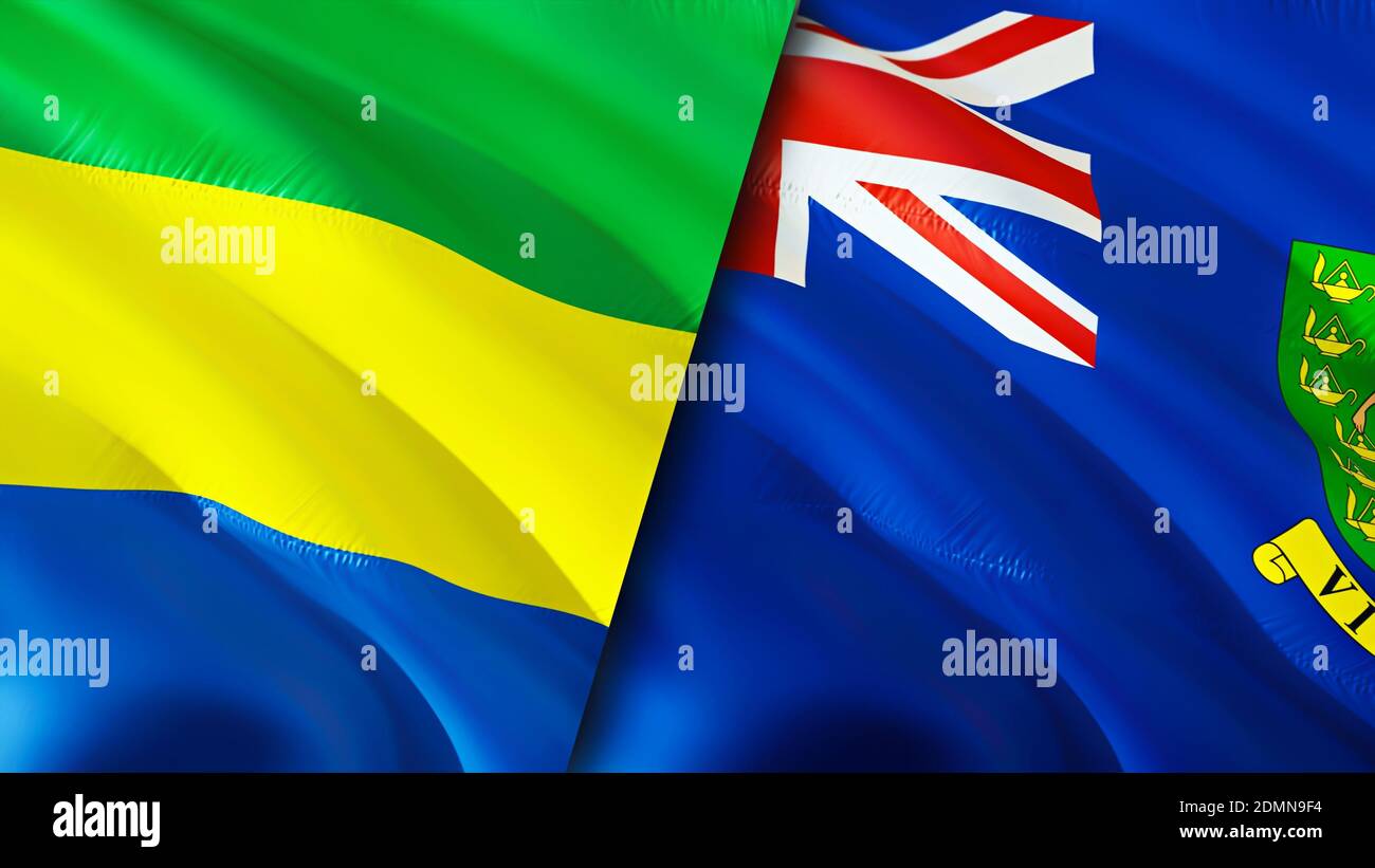 Gabon and British Virgin Islands flags. 3D Waving flag design. Gabon ...