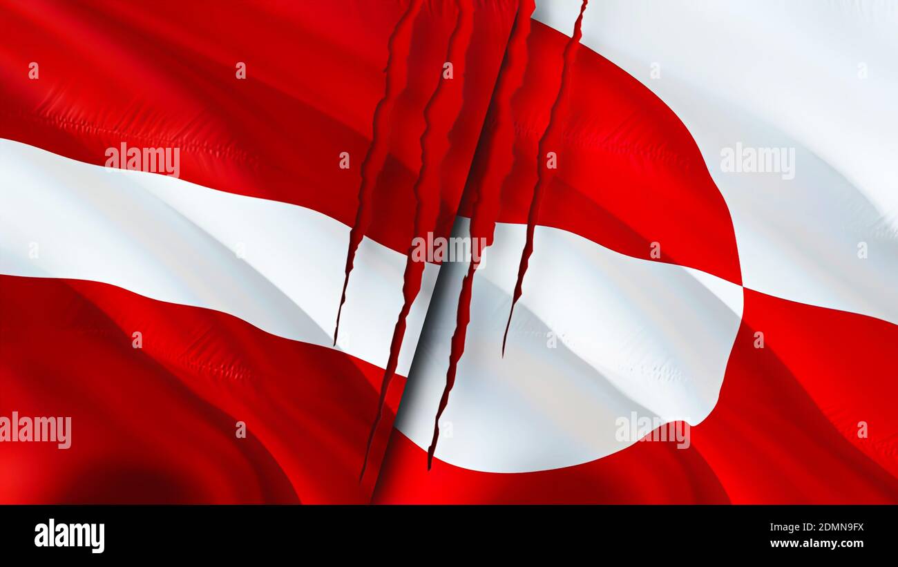 Latvia and Greenland flags with scar concept. Waving flag,3D rendering ...