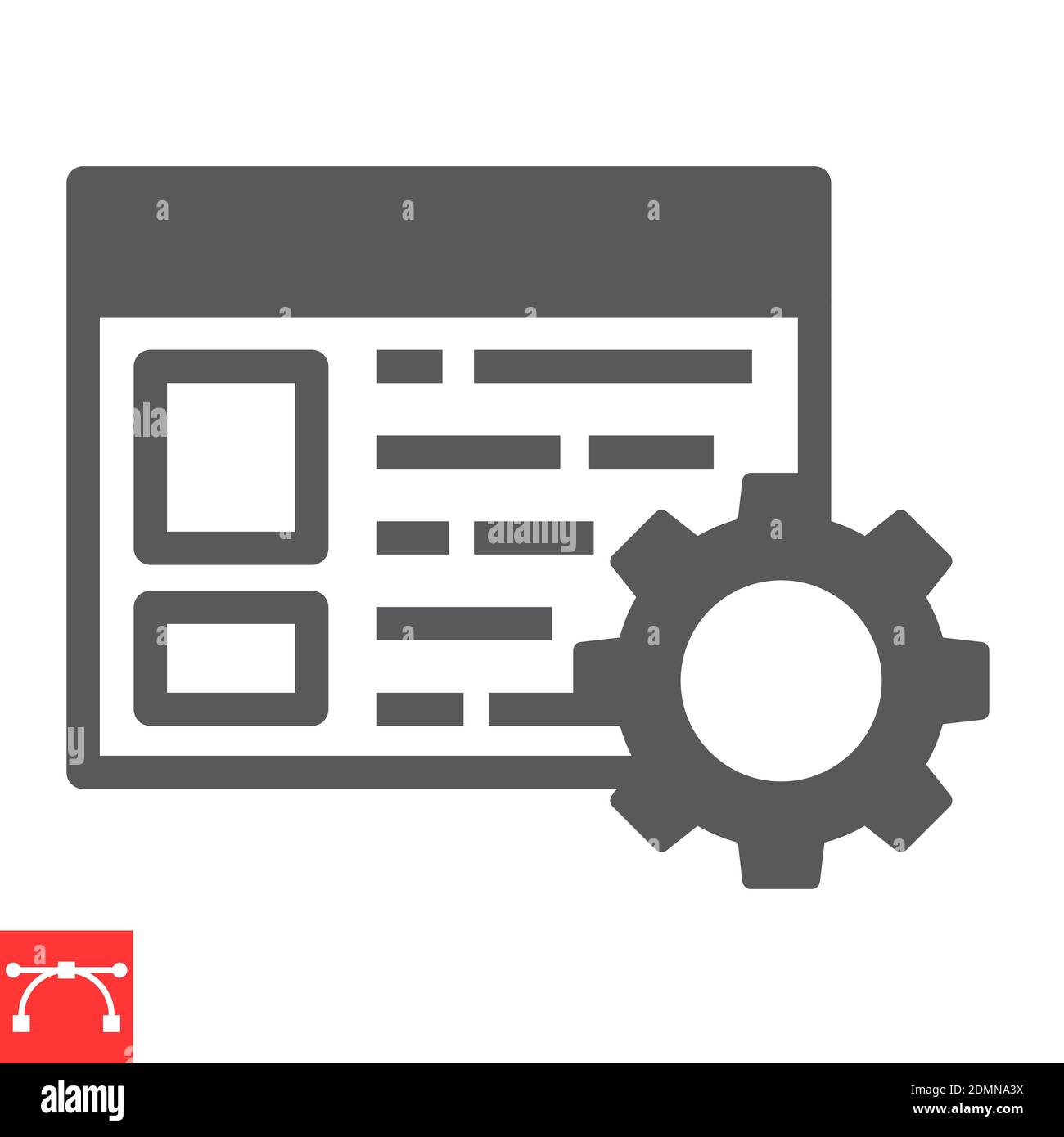 Content management glyph icon, marketing and seo, browser with cog sign ...