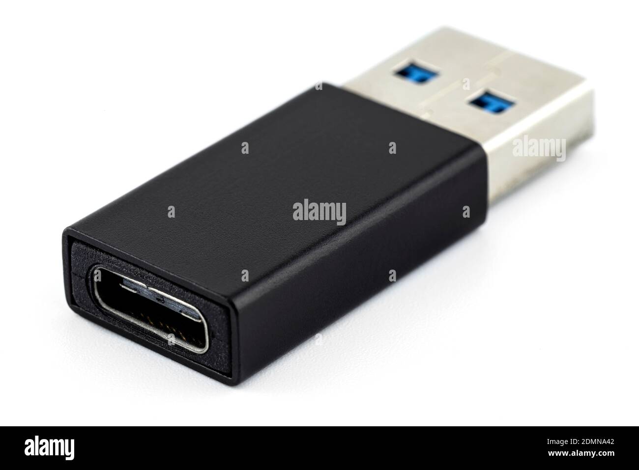 Macro shot of the USB type-C to USB type-A 3.0 adapter, isolated on a ...