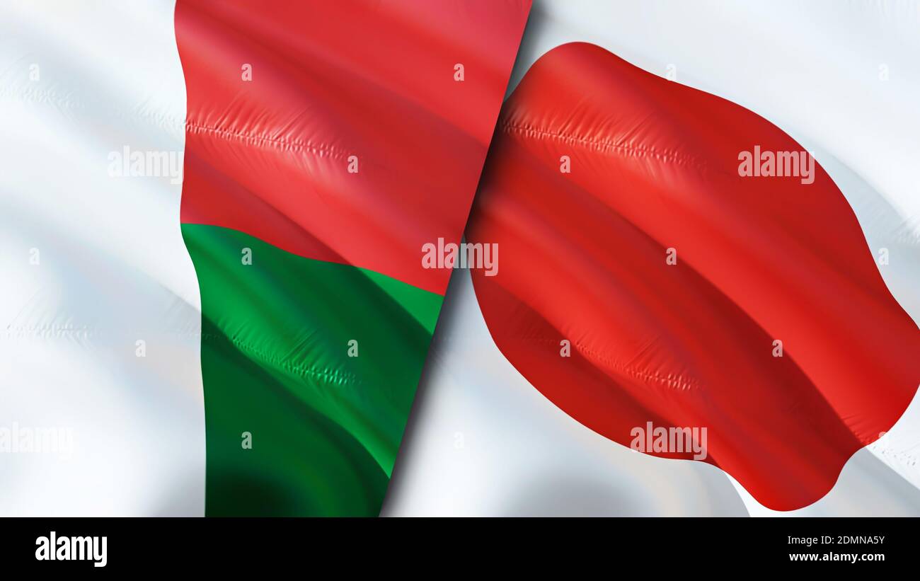 Madagascar and Japan flags. 3D Waving flag design. Madagascar Japan ...