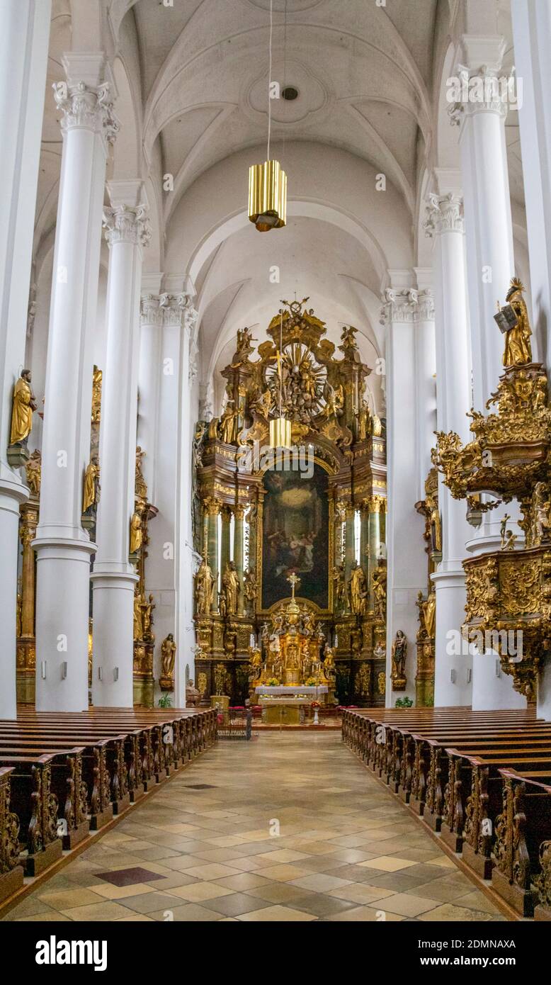 church interior seen in Straubing, a city of Lower Bavaria in Germany ...
