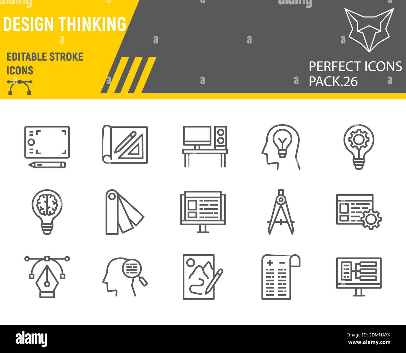 Design thinking line icon set, ideation collection, vector sketches ...