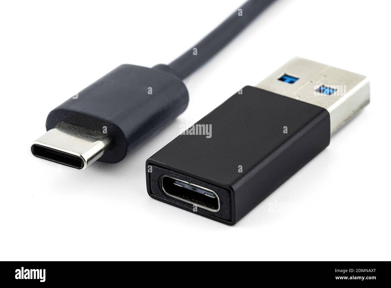 Macro shots of the USB 3.1 Type-C cable and adapter to USB 3.0 type A ...