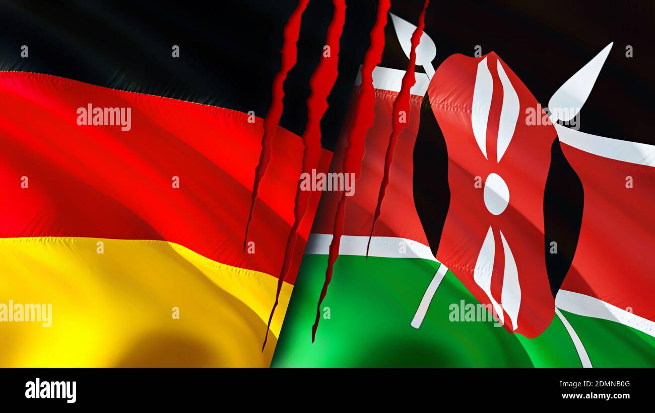 Germany and Kenya flags with scar concept. Waving flag,3D rendering ...