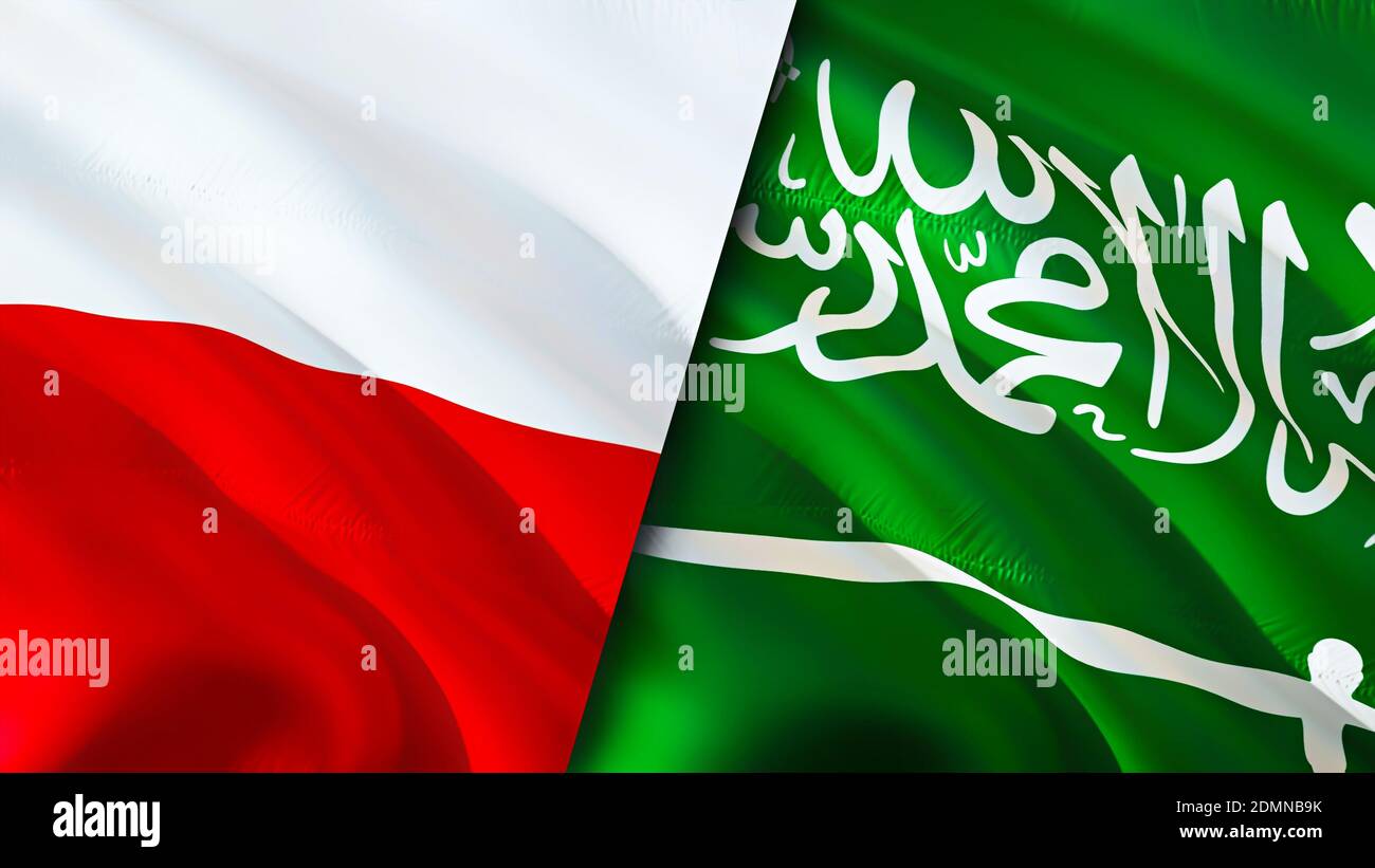 Poland and Saudi Arabia flags. 3D Waving flag design. Poland Saudi ...
