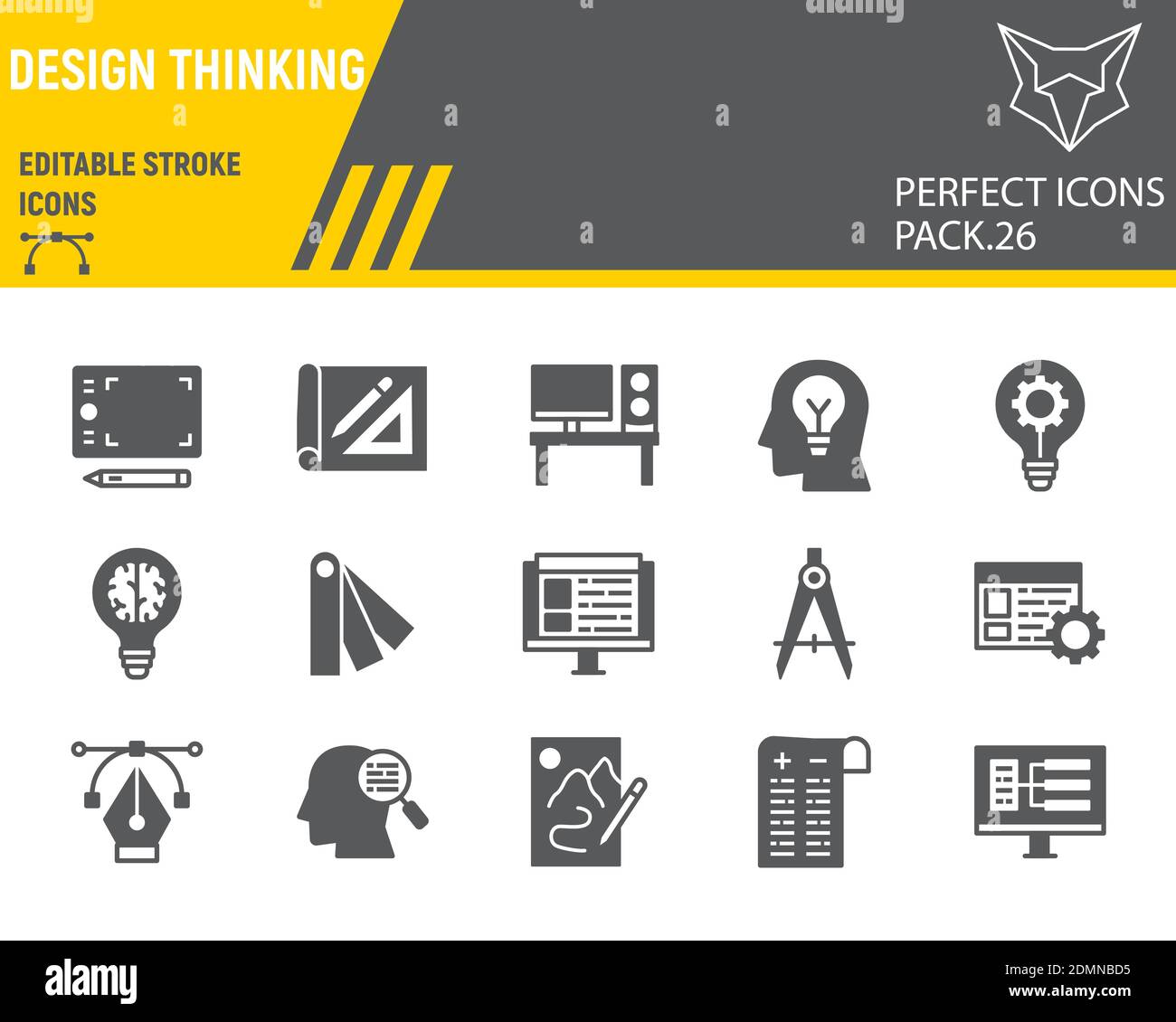 Design thinking glyph icon set, ideation collection, vector sketches ...