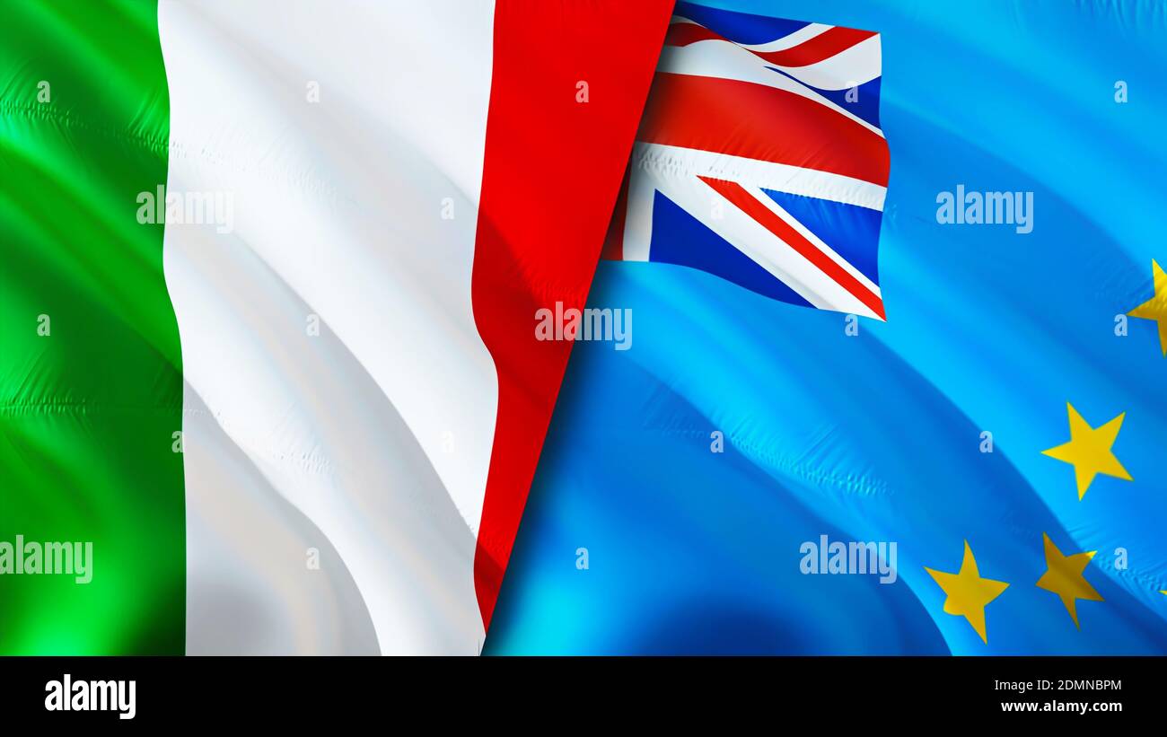 Italy and Tuvalu flags. 3D Waving flag design. Italy Tuvalu flag ...