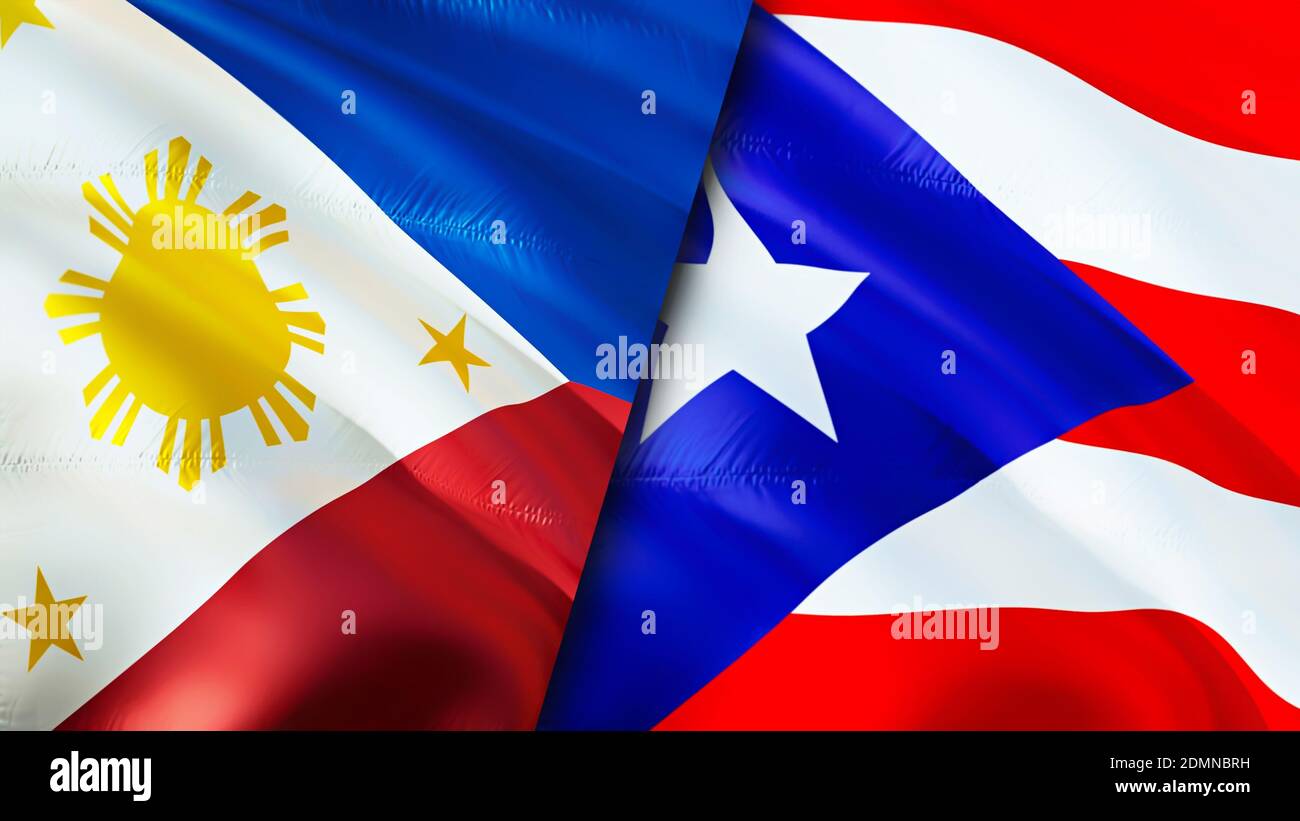 Philippines and Puerto Rico flags. 3D Waving flag design. Philippines ...