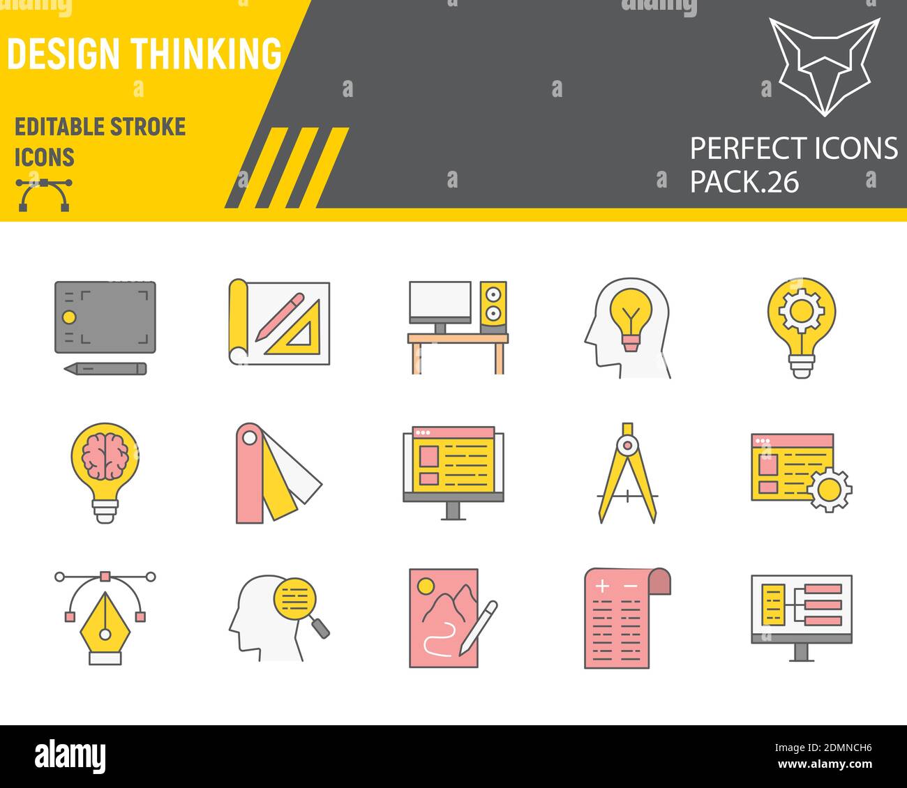 Design Thinking Color Line Icon Set Ideation Collection Vector