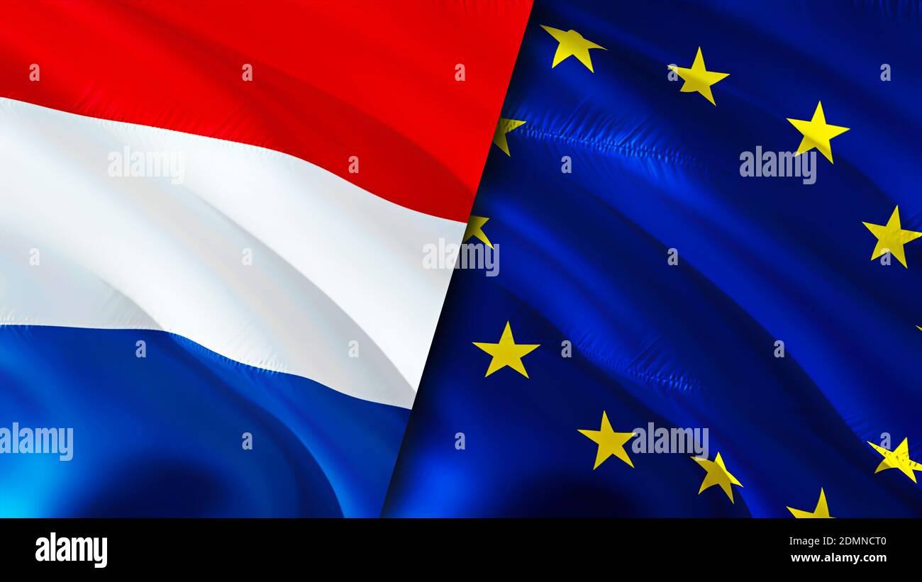 Netherlands and European Union flags. 3D Waving flag design ...