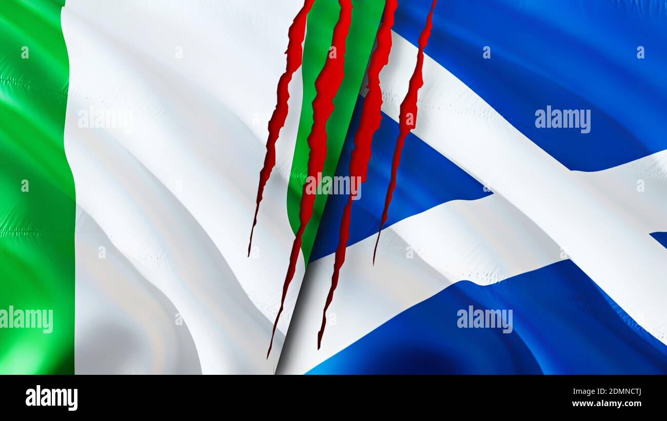 Nigeria and Scotland flags with scar concept. Waving flag,3D rendering ...