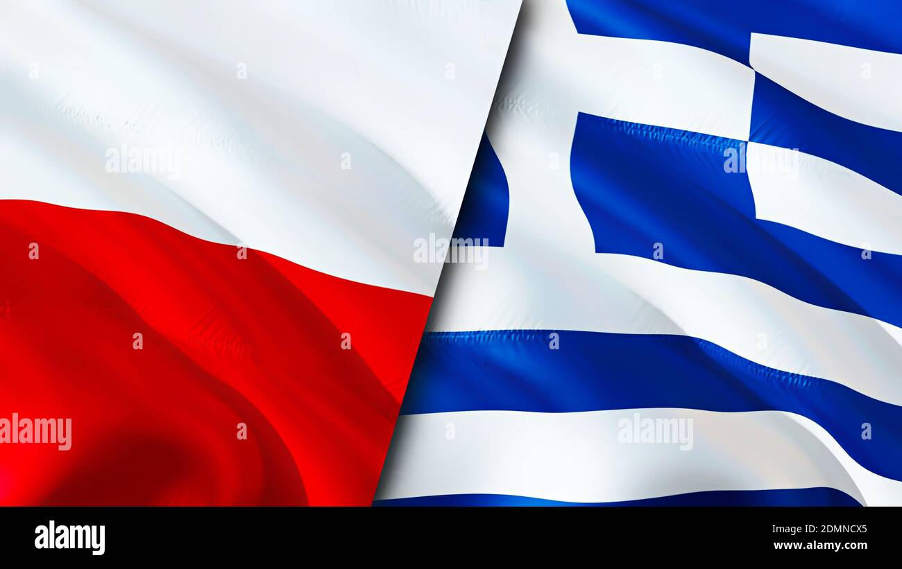 Poland and Greece flags. 3D Waving flag design. Poland Greece flag ...